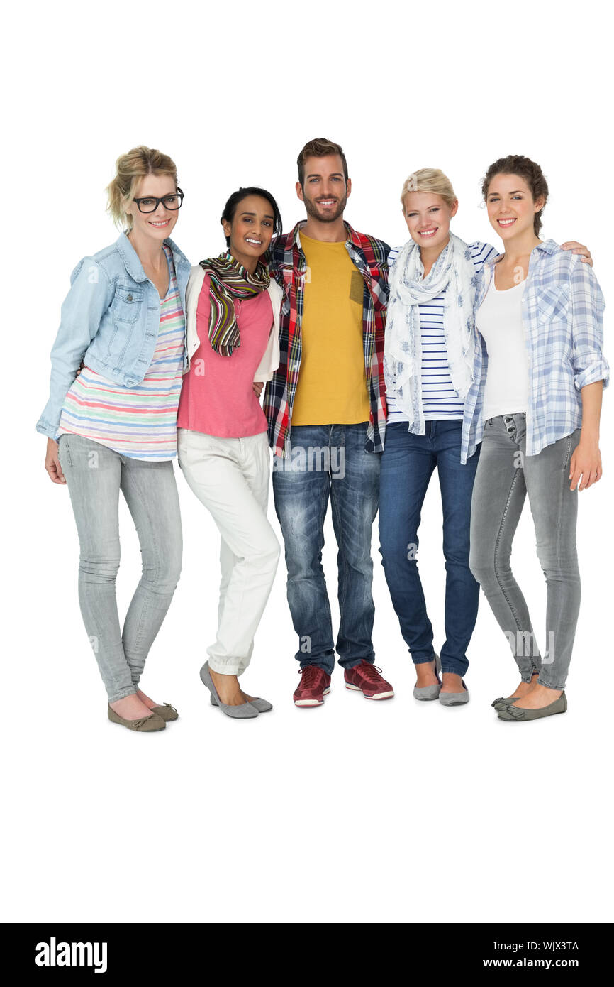 Full length portrait of casually dressed young people over white ...