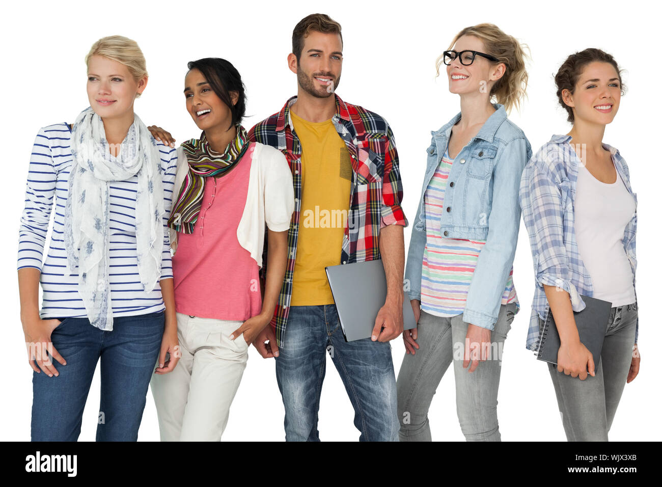 Portrait of casually dressed young people over white background Stock ...