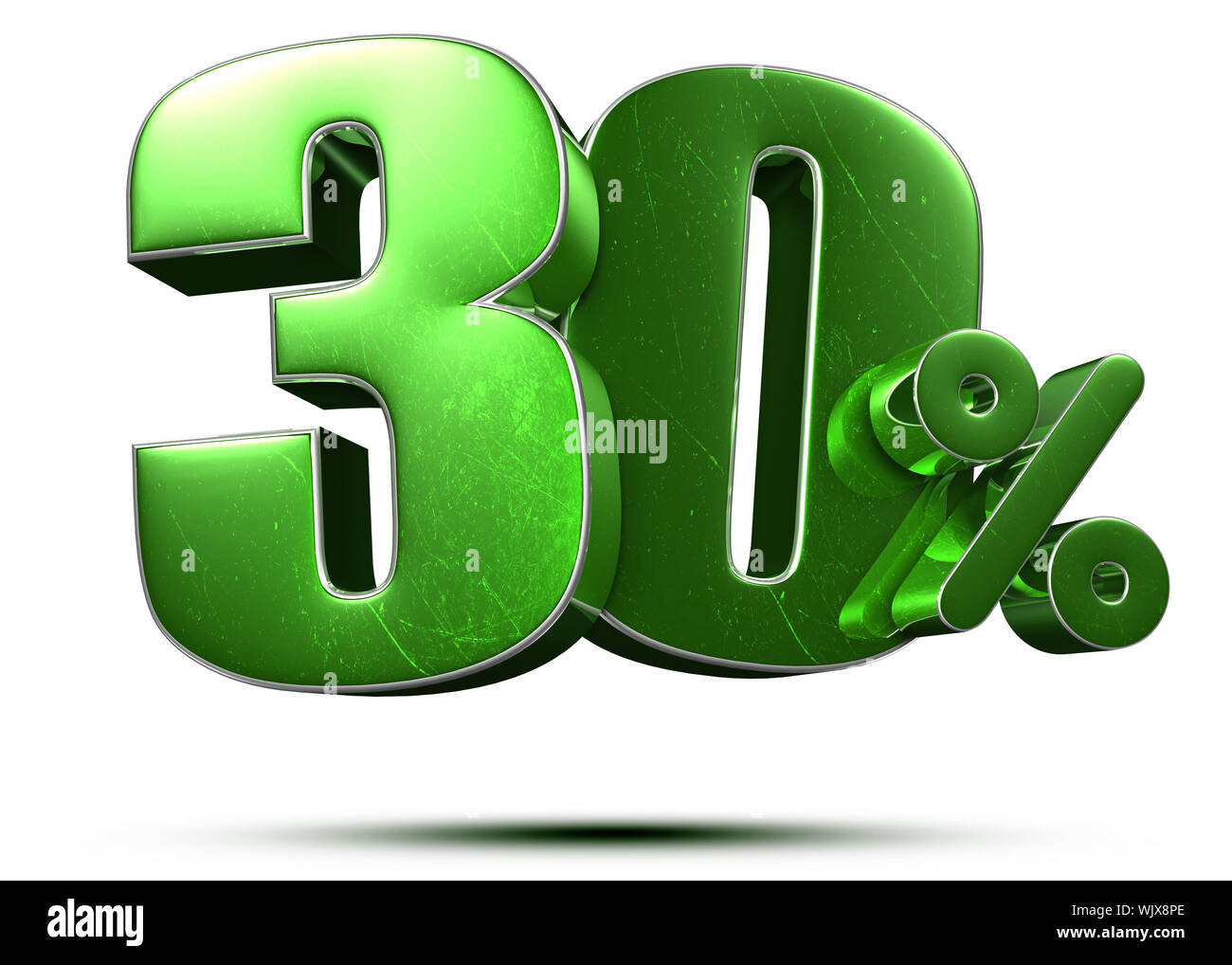 30 percent green 3d rendering on white background.(with Clipping Path ...