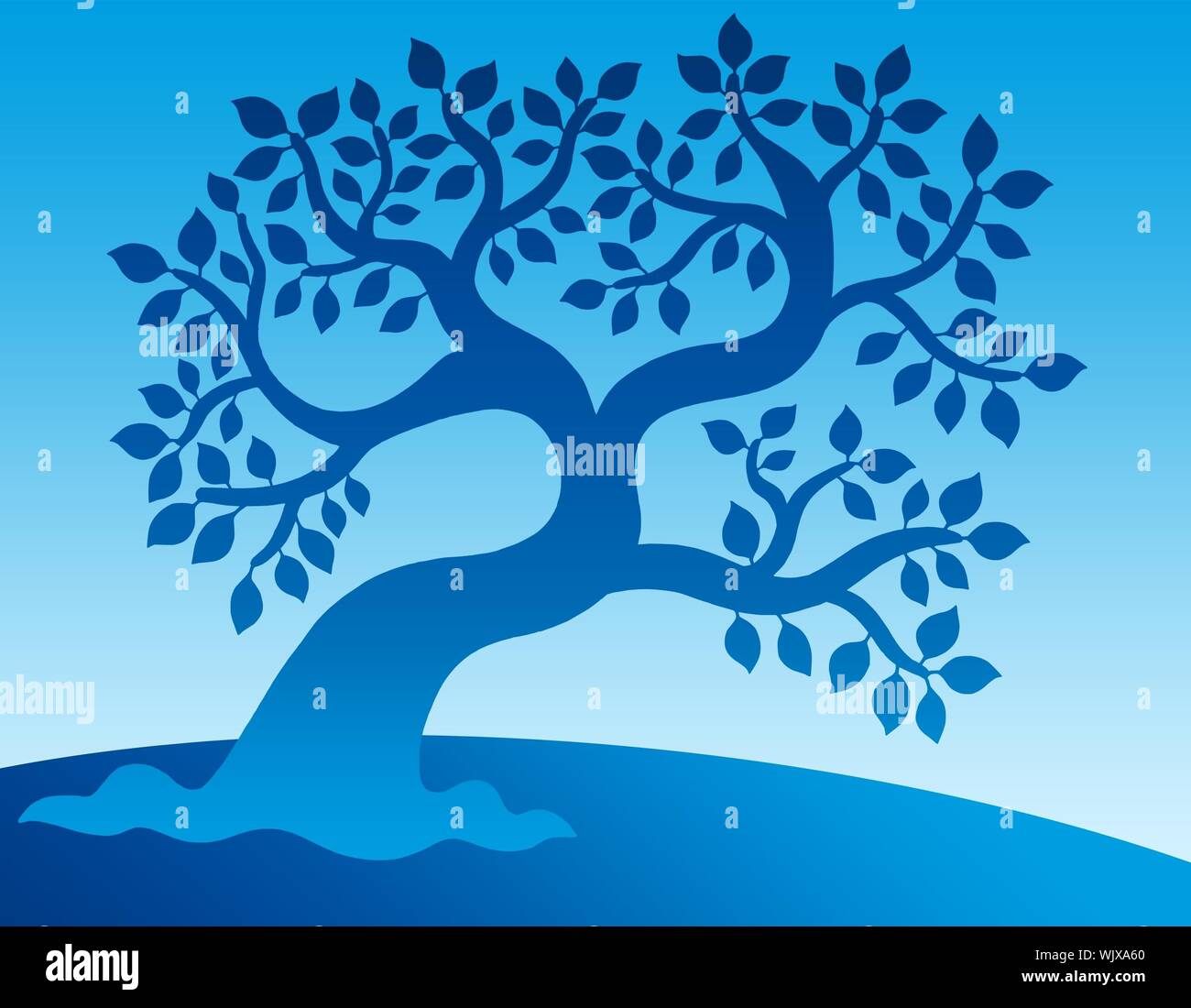 Blue leafy tree - color illustration Stock Photo - Alamy