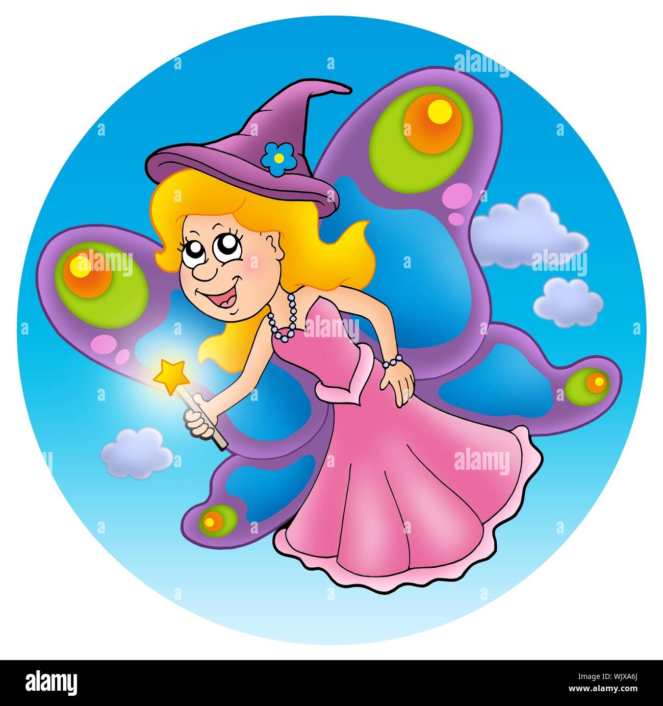 Butterfly fairy on sky - color illustration Stock Photo - Alamy