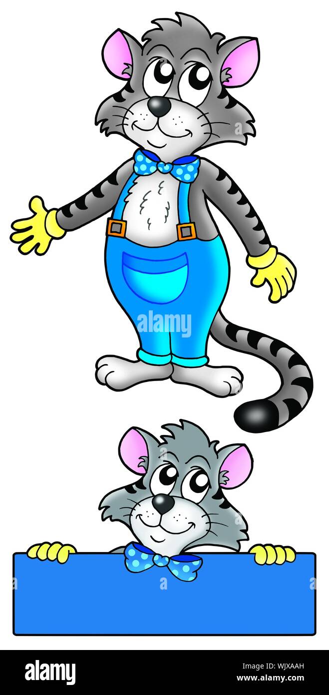 Cat in overalls - color illustration Stock Photo - Alamy