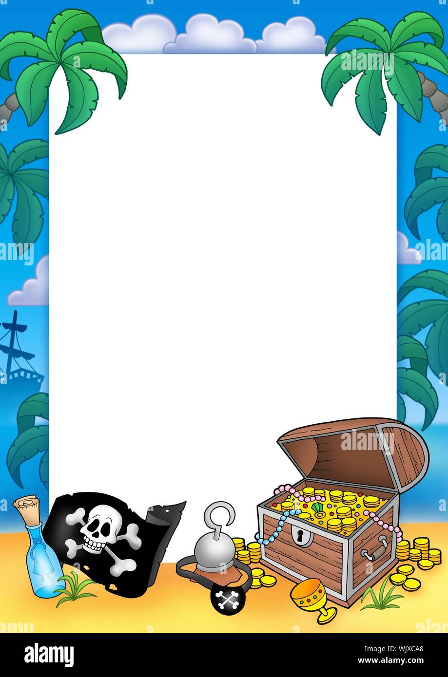 Frame with treasure chest - color illustration Stock Photo - Alamy