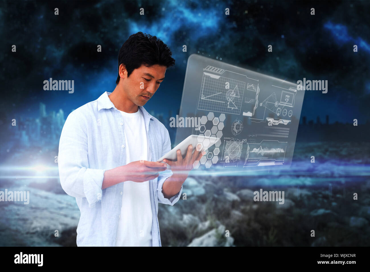 Digital composite man using tablet hi-res stock photography and images ...