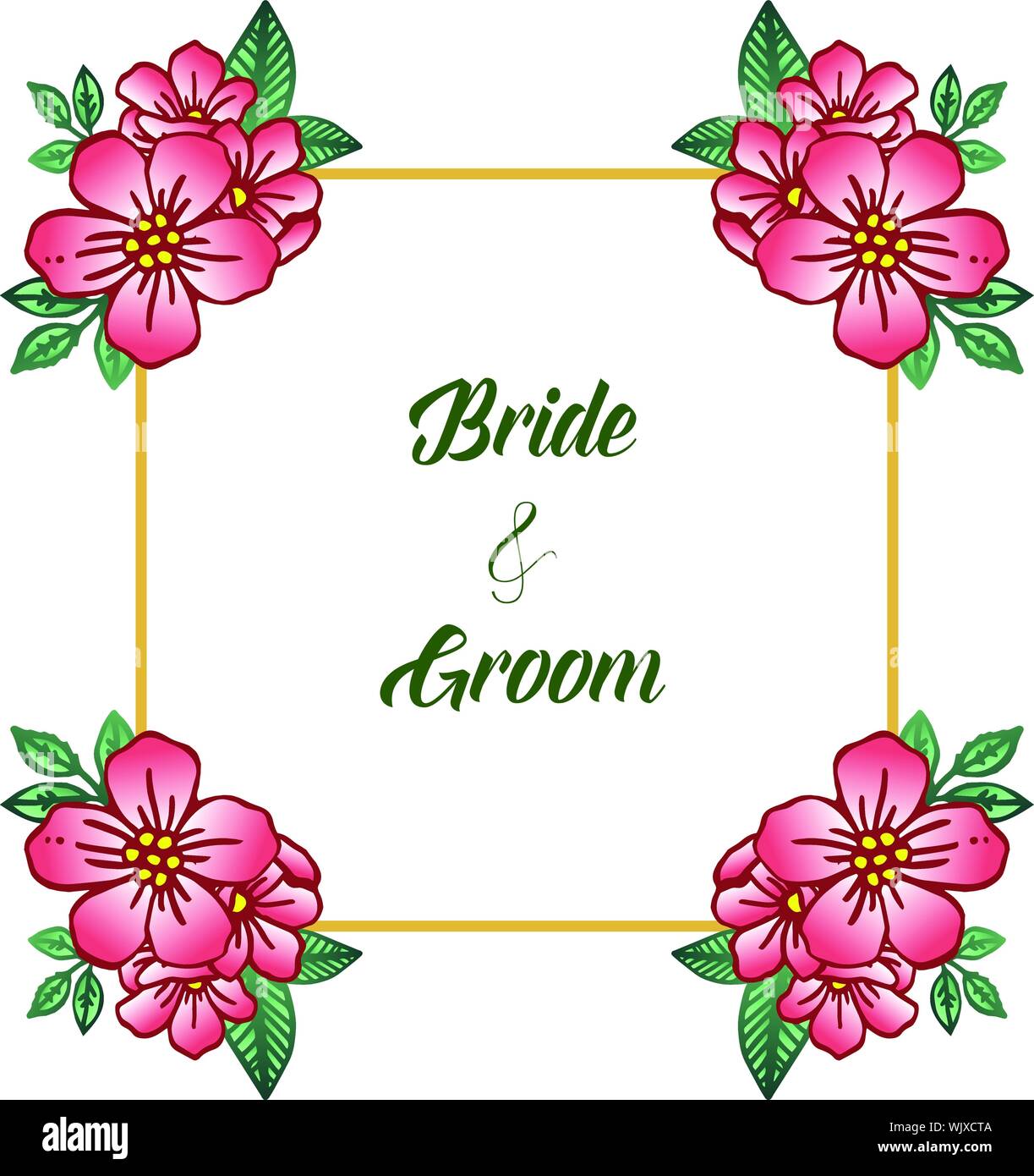 Template bride and groom, wedding invitation card, with crowd of wreath ...