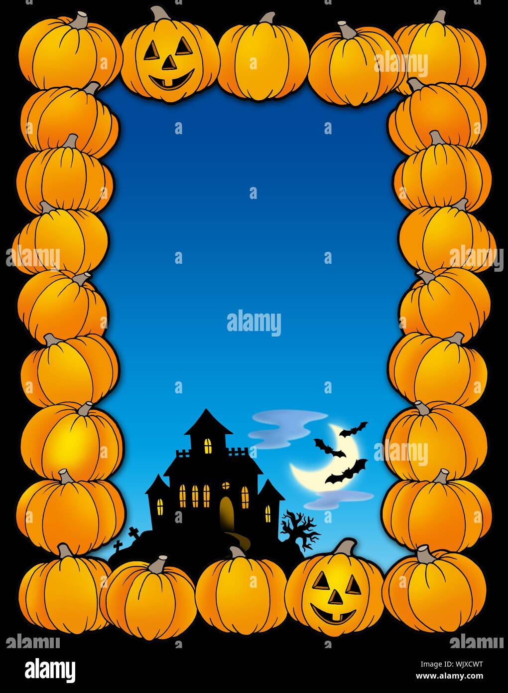 Halloween frame with house - color illustration Stock Photo - Alamy