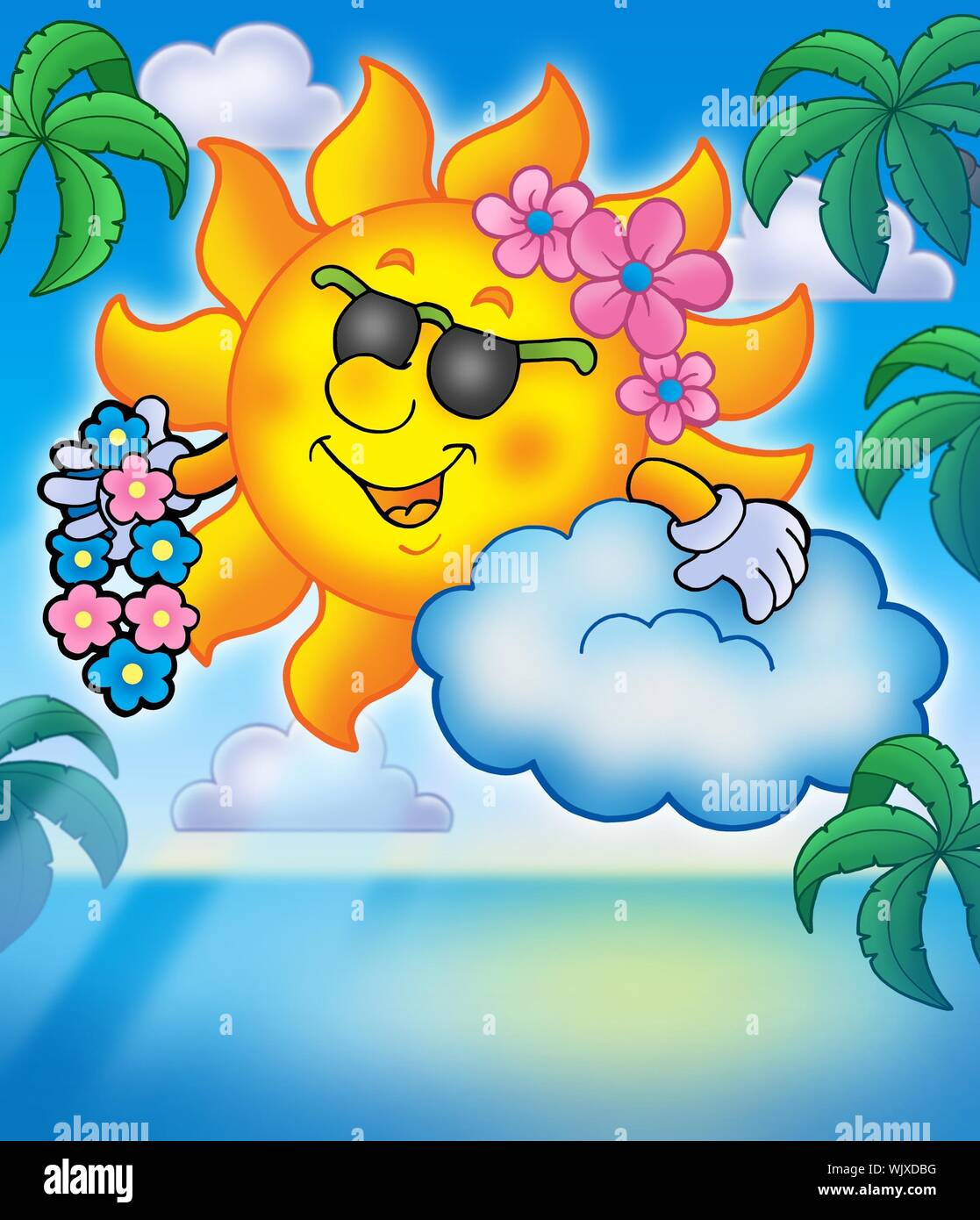 Hawaiian sun with palms - color illustration Stock Photo - Alamy