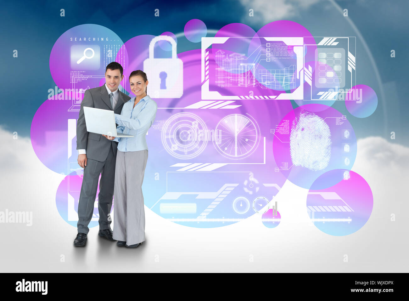 Digital composite business people using hi-res stock photography and ...