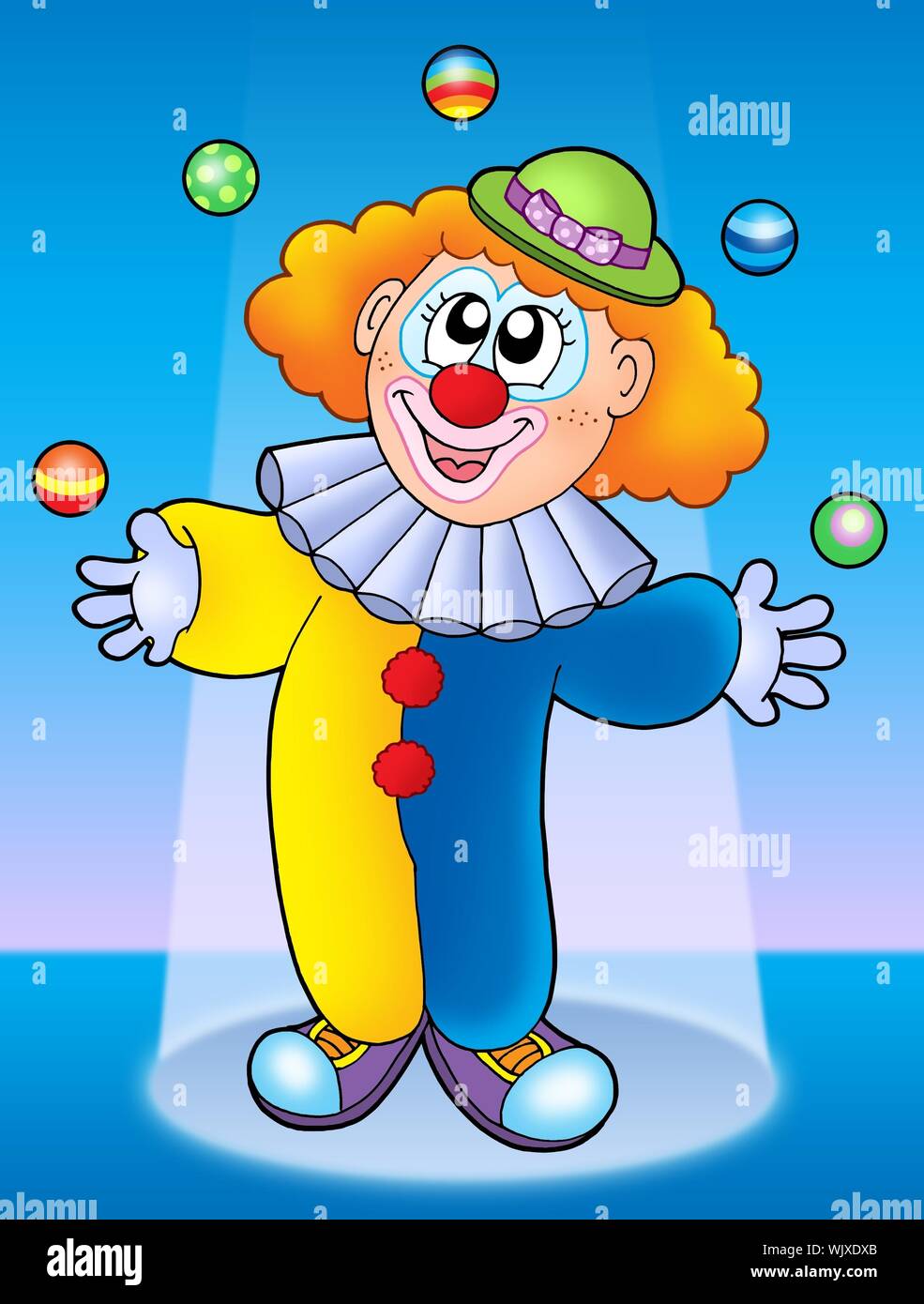 Juggling clown on blue background - color illustration Stock Photo - Alamy