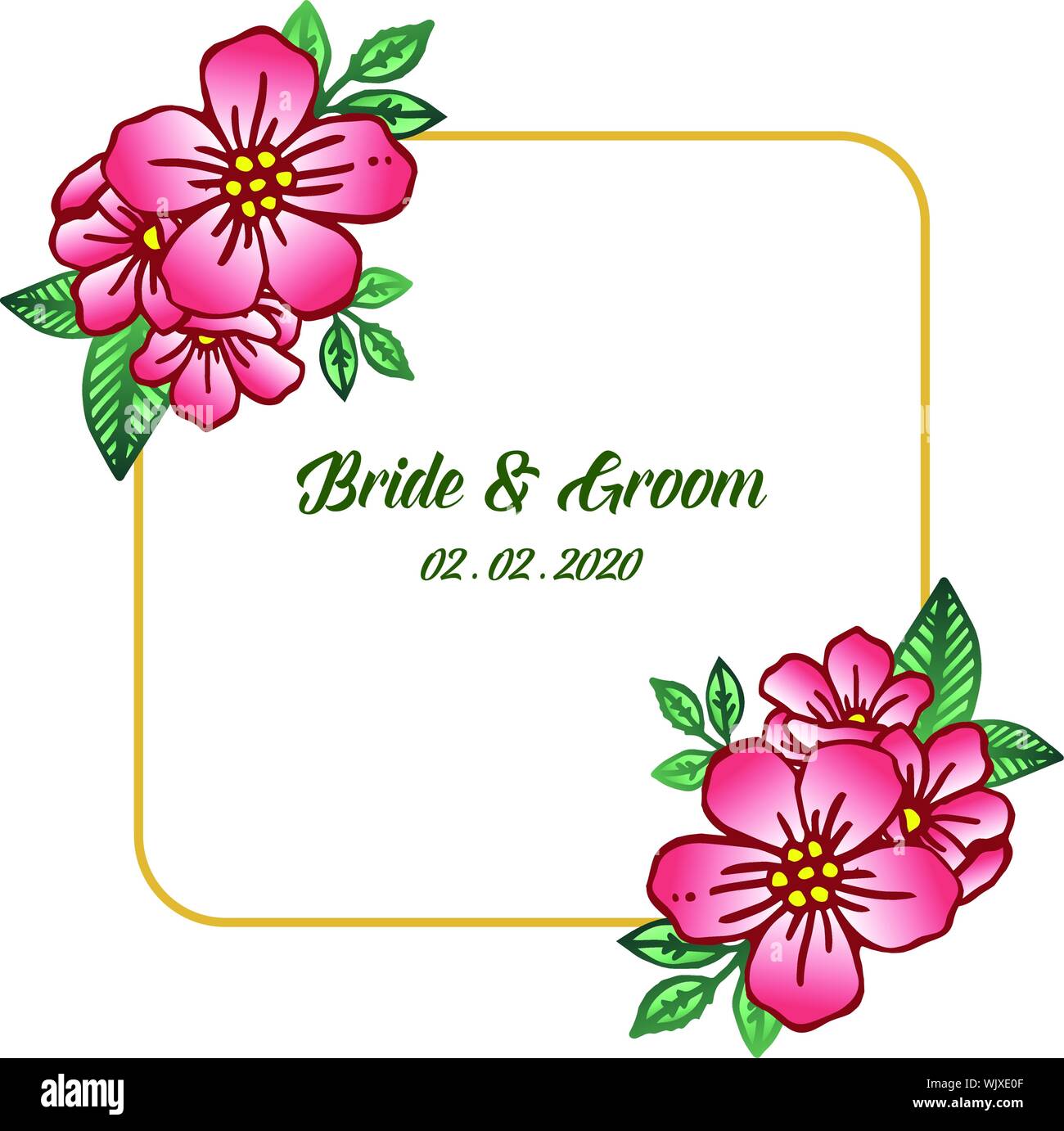 Template bride and groom, wedding invitation card, with crowd of wreath ...