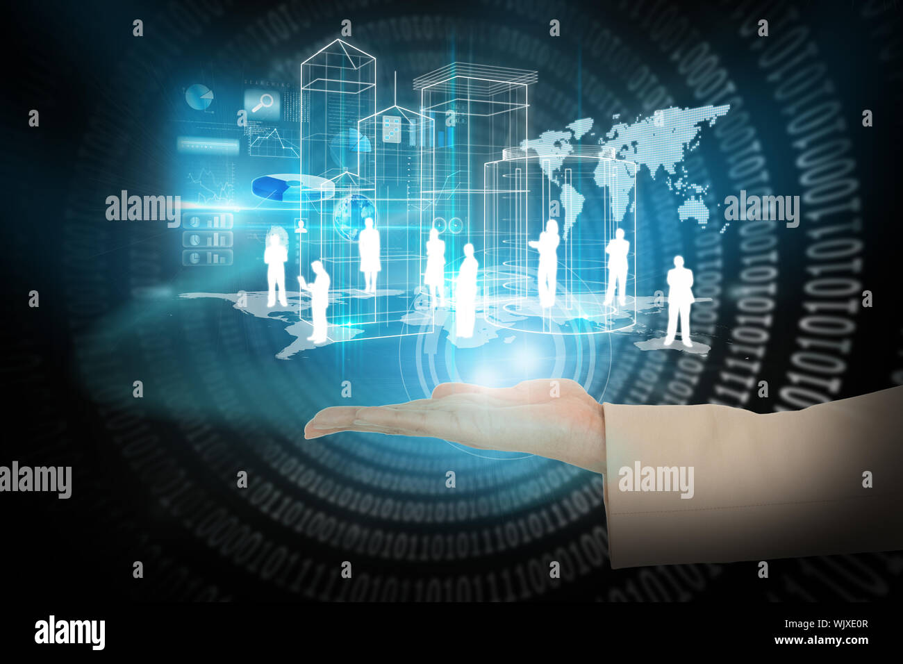 Digital composite of hand presenting business interface Stock Photo - Alamy