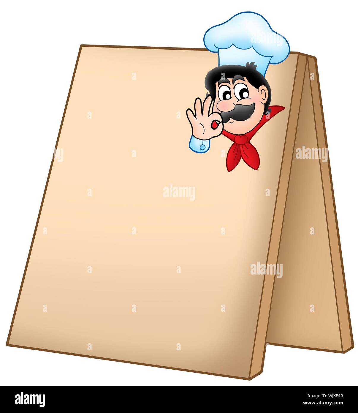 Menu board with cartoon chef - color illustration Stock Photo - Alamy