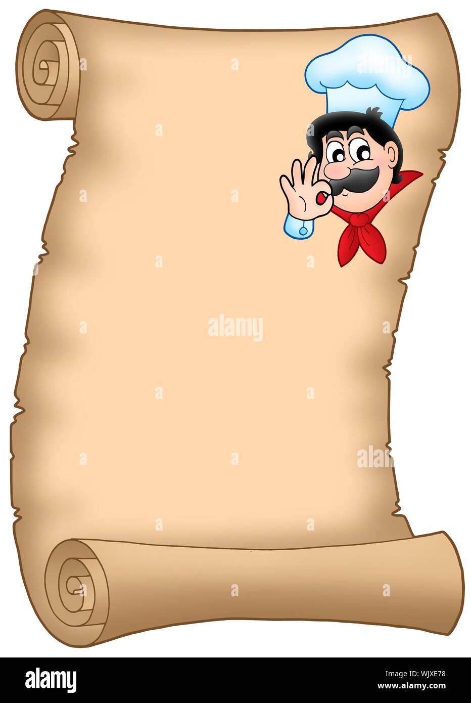 Menu parchment with cartoon chef - color illustration Stock Photo - Alamy