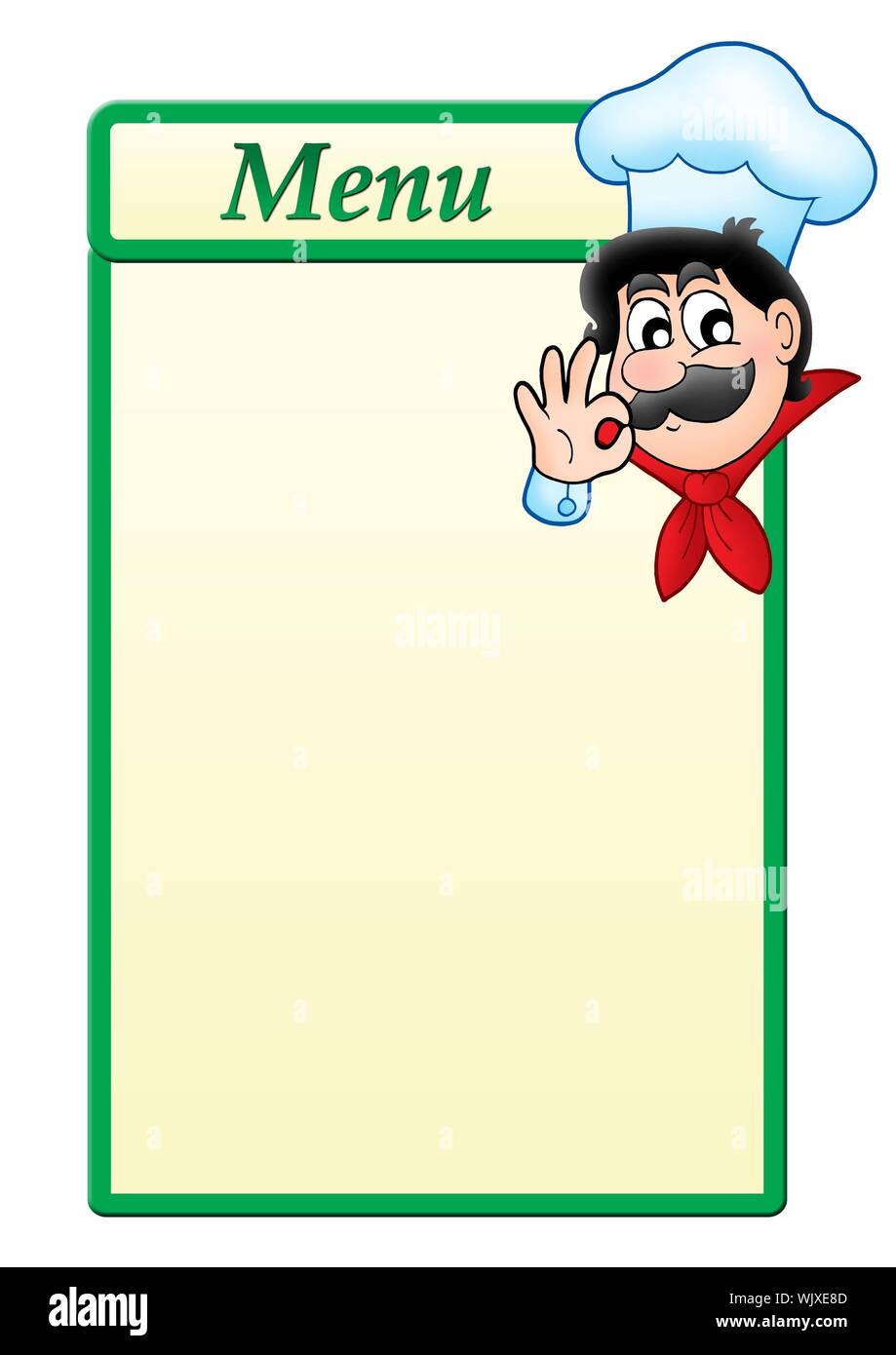 Menu template with cartoon chef - color illustration Stock Photo - Alamy