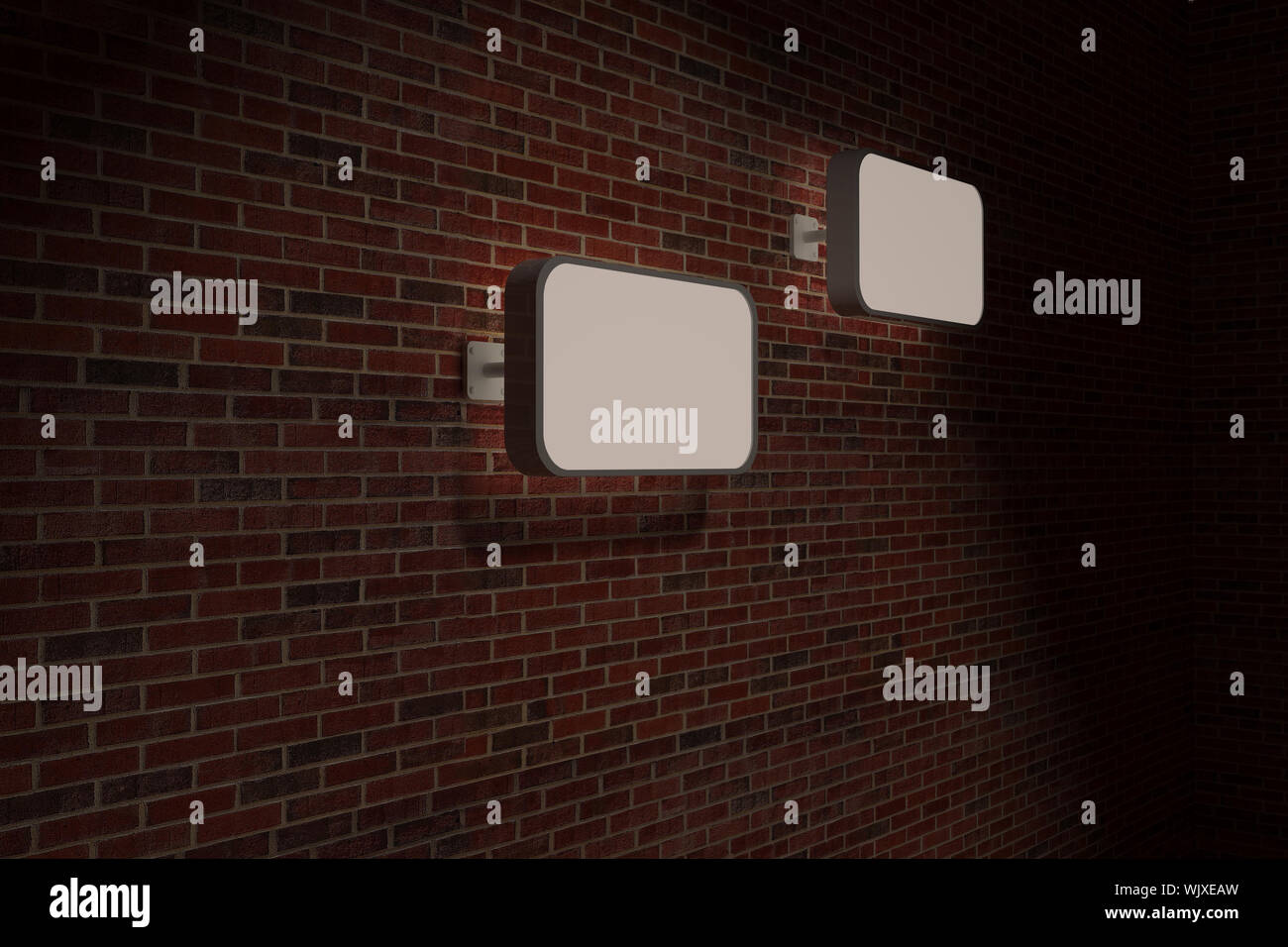 Blank signs on brick wall Stock Photo - Alamy