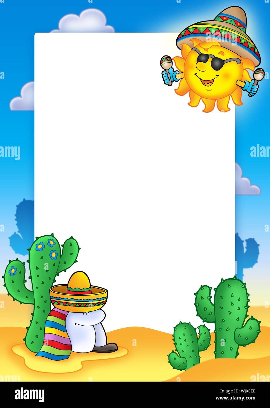 Mexican frame with sun - color illustration Stock Photo - Alamy