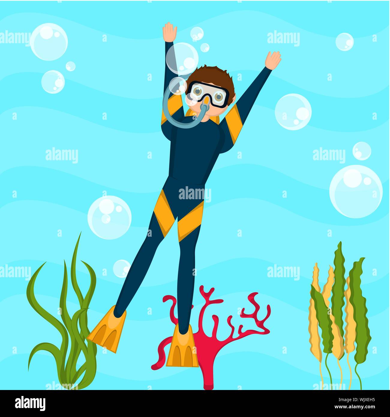 Scuba diver in the bottom of the sea - VEctor Stock Vector Image & Art ...