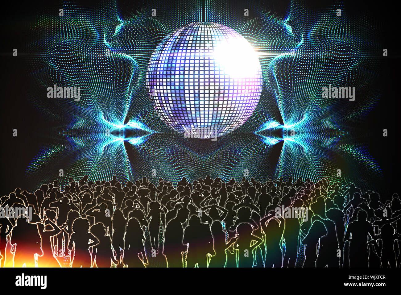 Digitally generated nightclub with disco ball and people dancing Stock ...