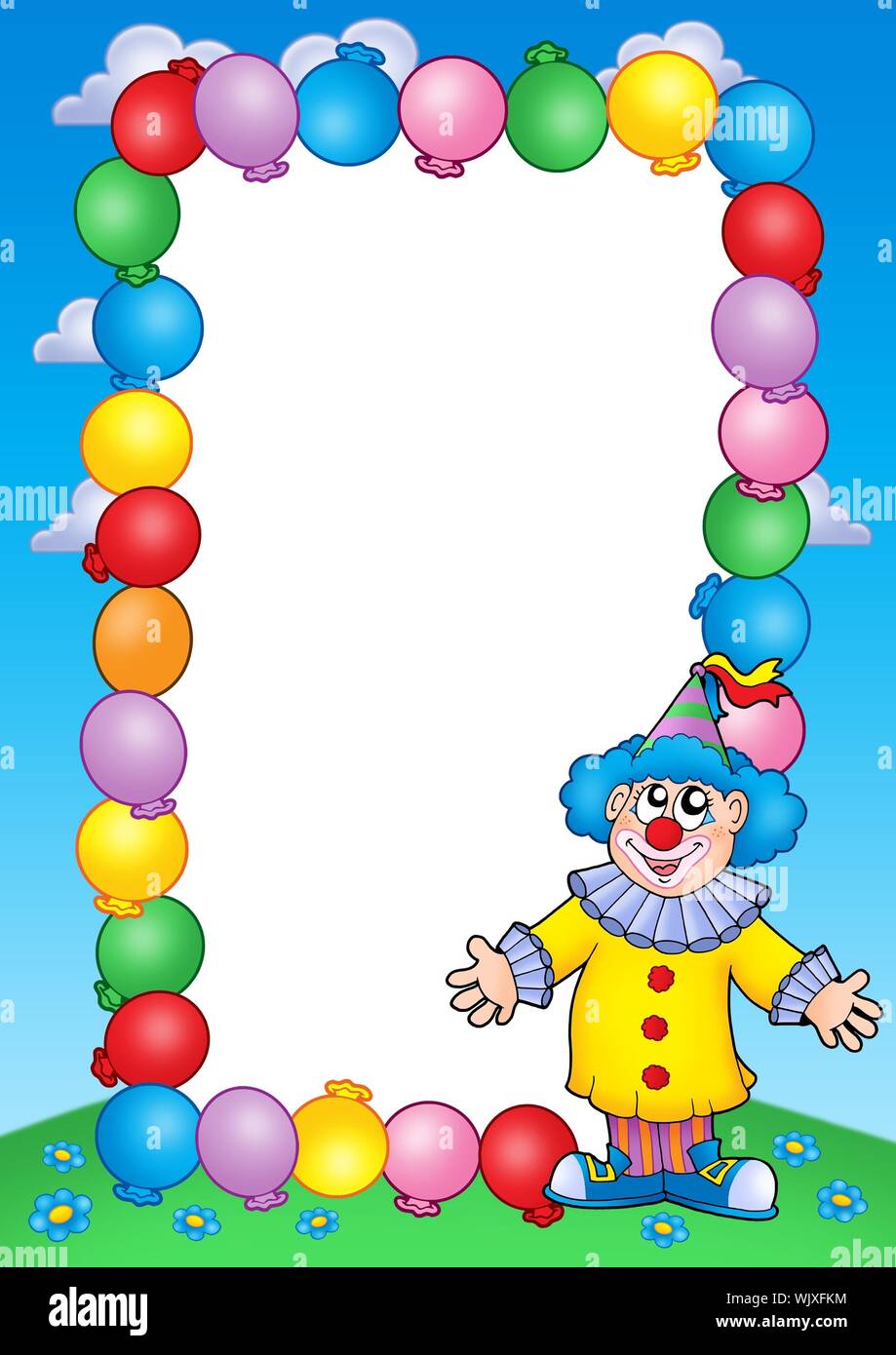 Party invitation frame with clown 2 - color illustration Stock Photo ...