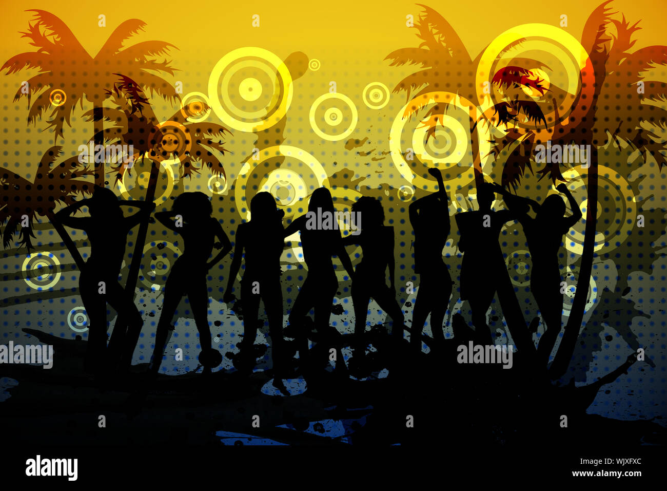Digitally generated nightclub background on blue and yellow Stock Photo ...