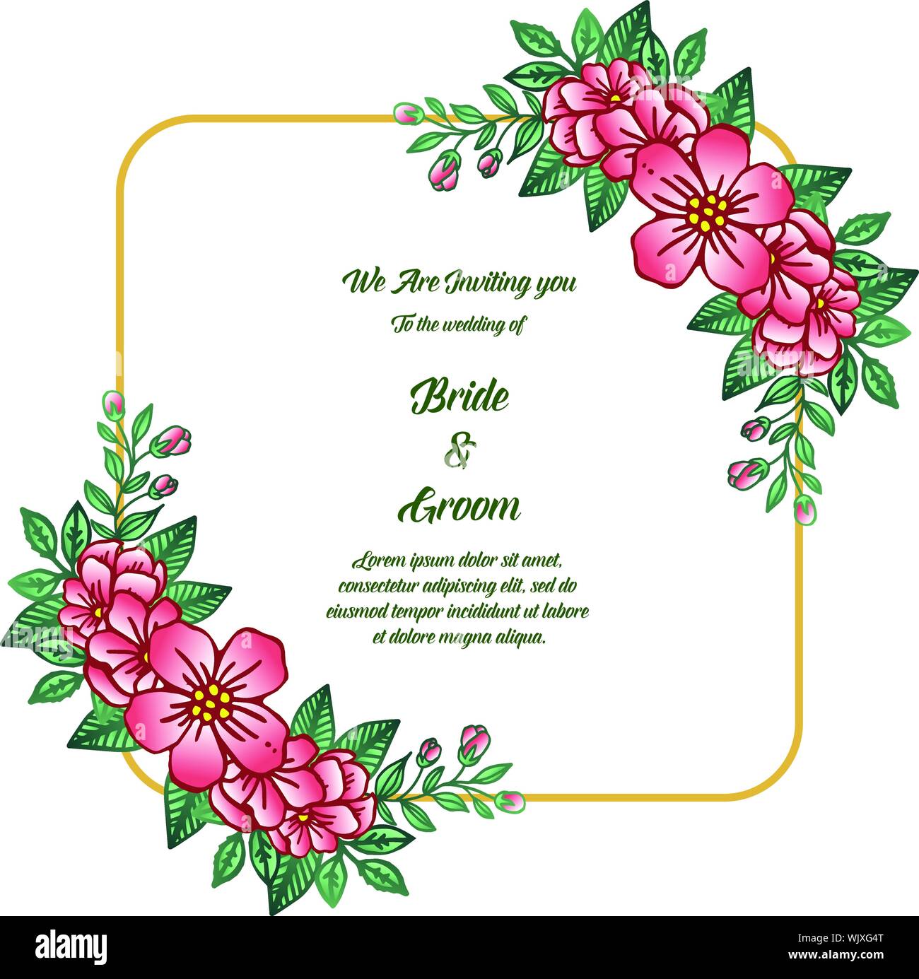 Lettering text of bride and groom, with pattern design leaf flower ...