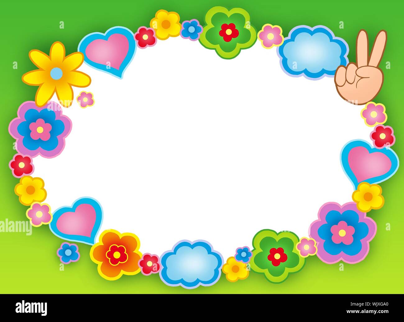 Round hippie frame with flowers - color illustration Stock Photo - Alamy