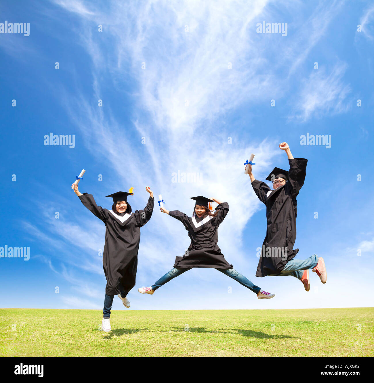 College students celebrate graduation and happy jump Stock Photo - Alamy