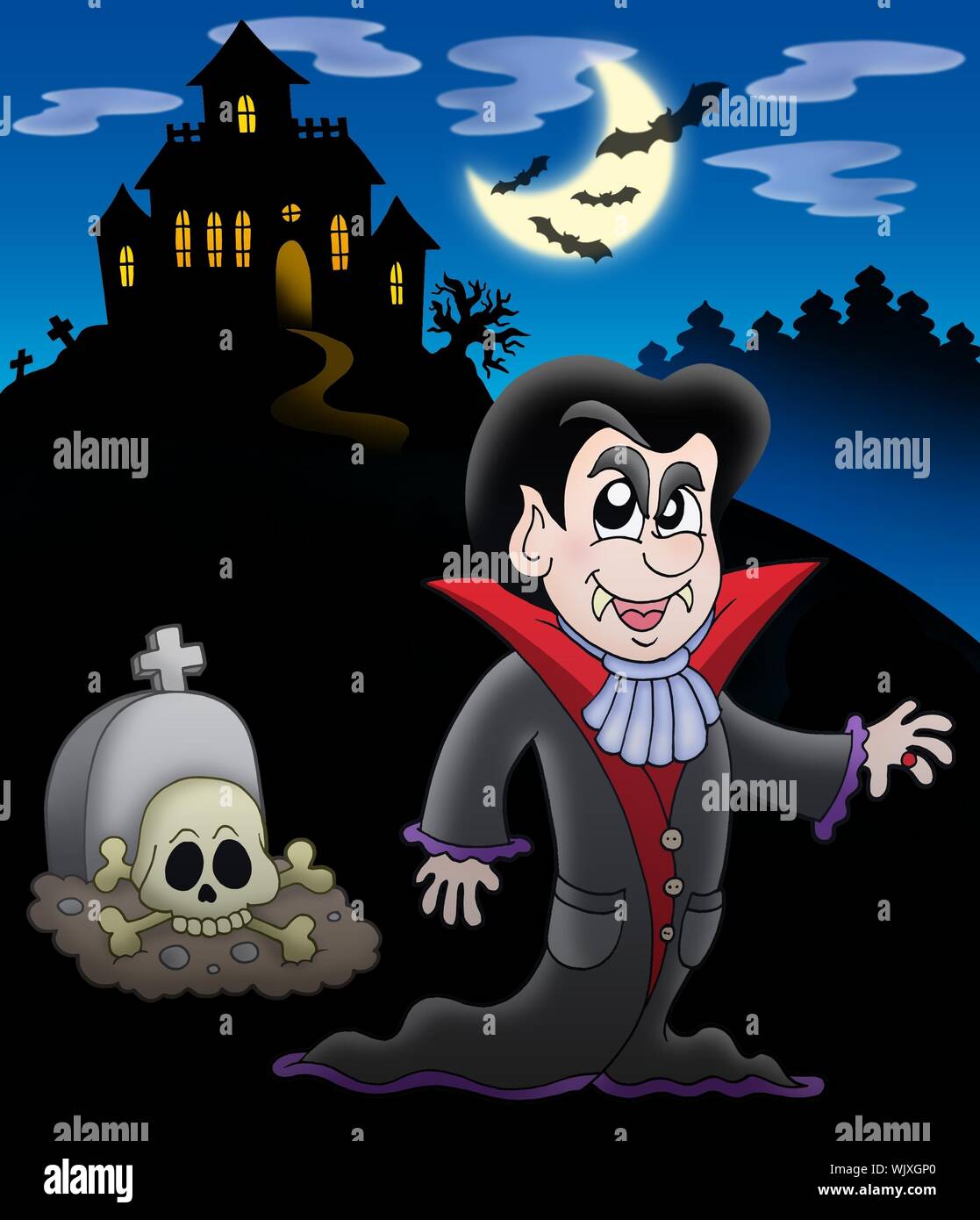 Vampire with haunted house - color illustration Stock Photo - Alamy