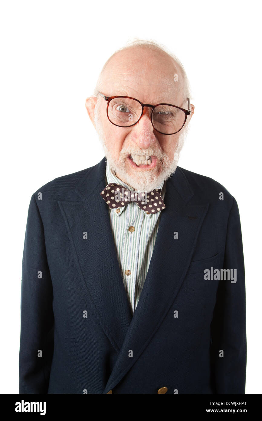 Obnoxious Senior Man with Bow Tie on White Background Stock Photo - Alamy