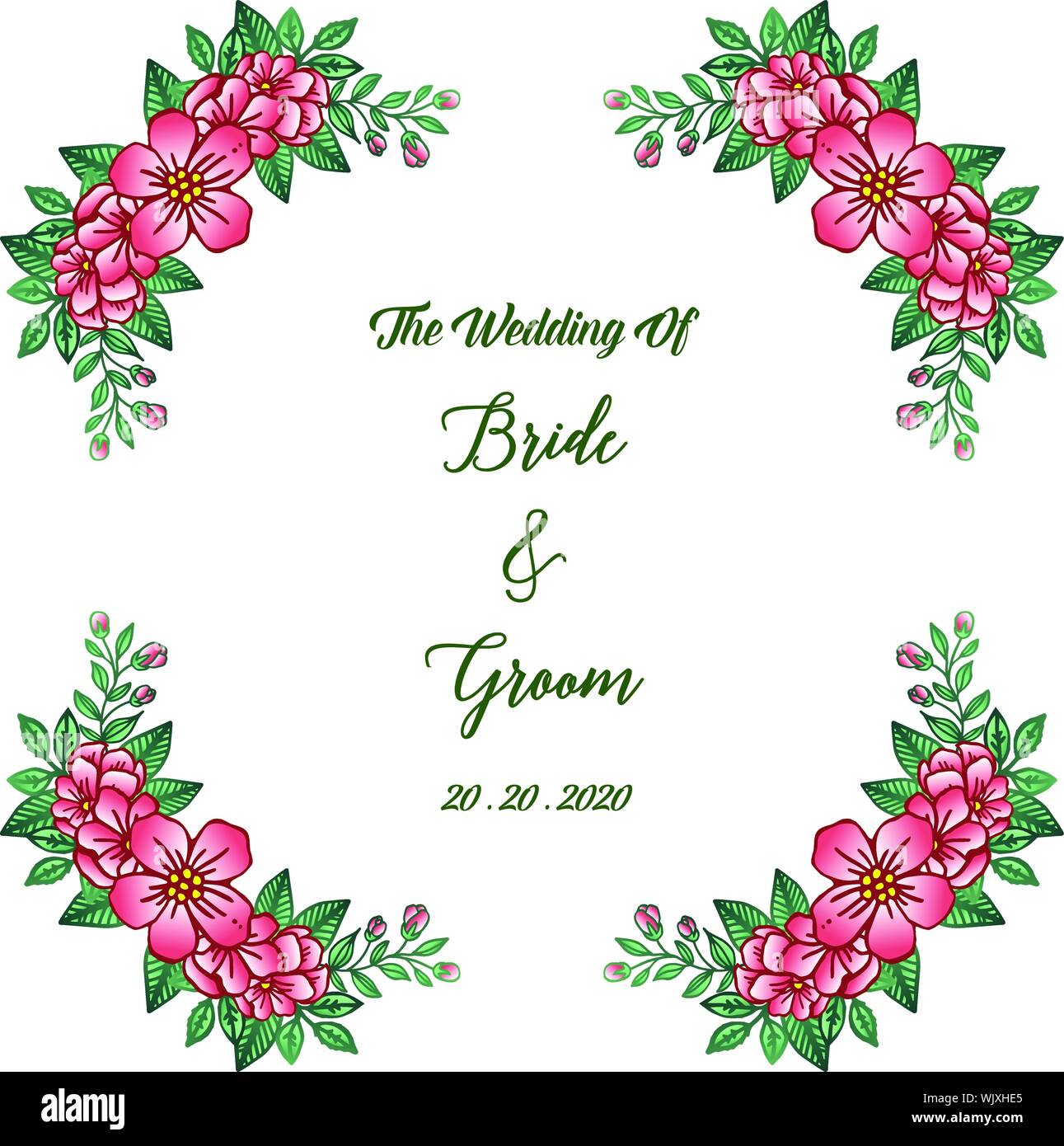 Lettering text of bride and groom, with pattern design leaf flower ...