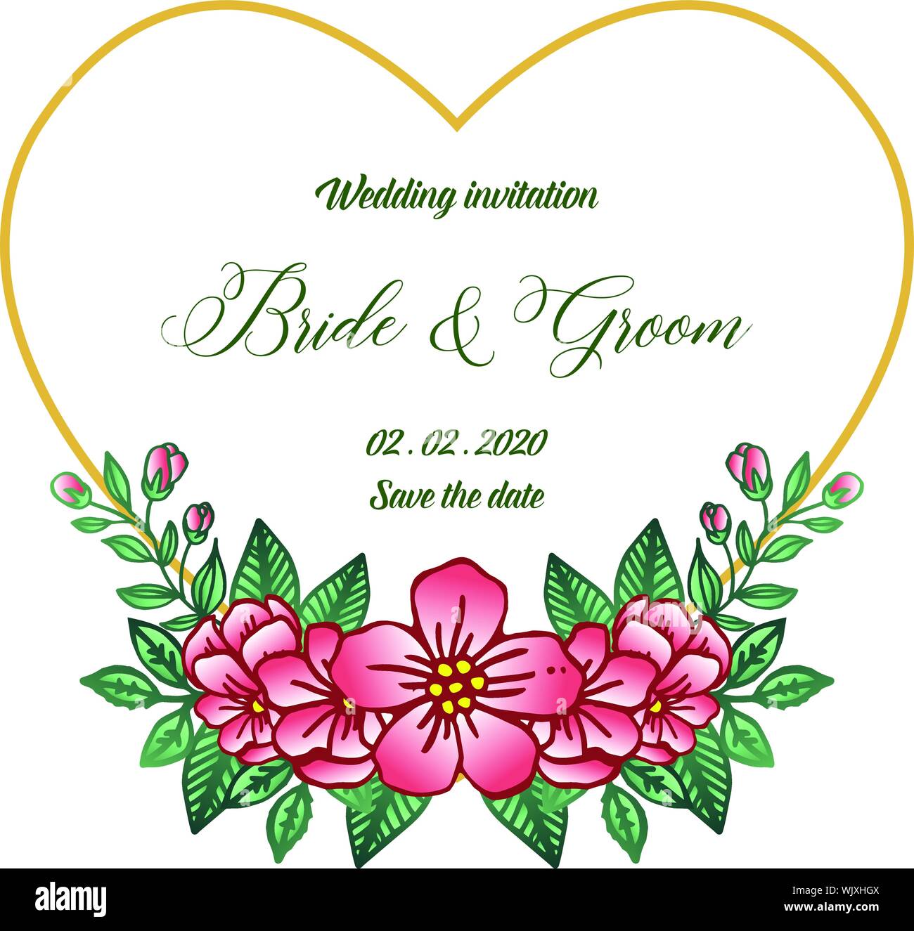 Lettering text of bride and groom, with pattern design leaf flower ...