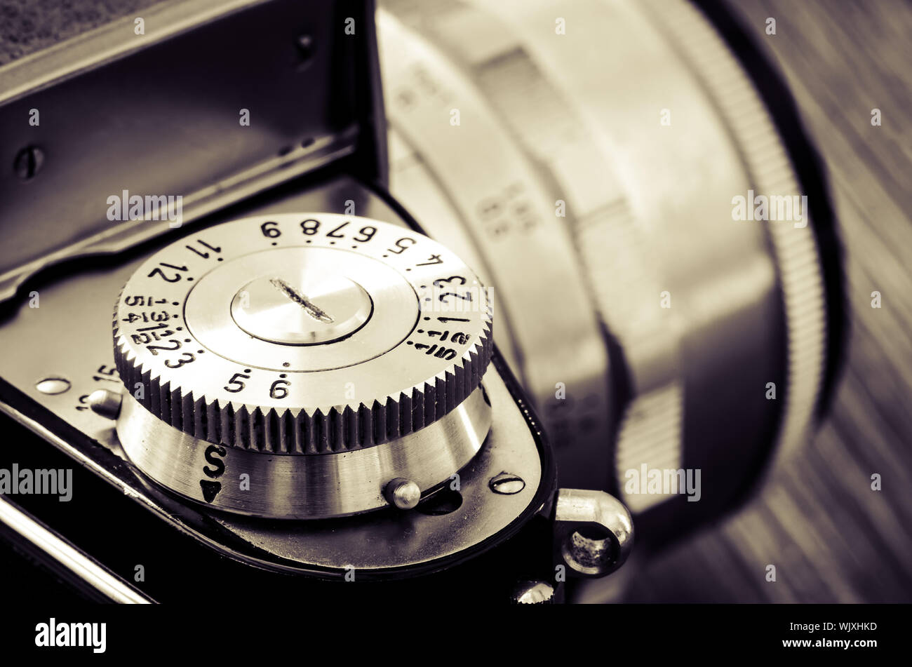 Detail of old classic camera mechanical dials in vintage style Stock ...