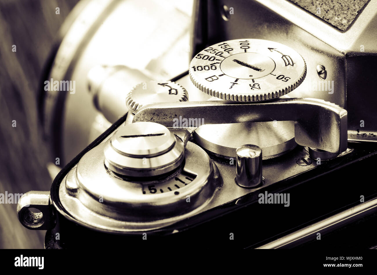 Detail of old classic camera mechanical dials in vintage style Stock ...