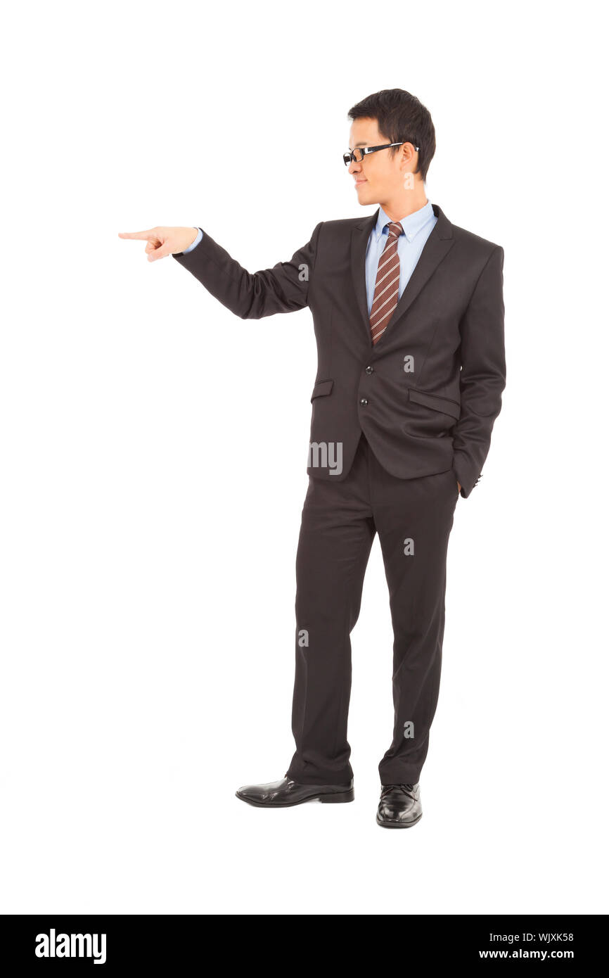 confident businessman raise hand to point something Stock Photo - Alamy