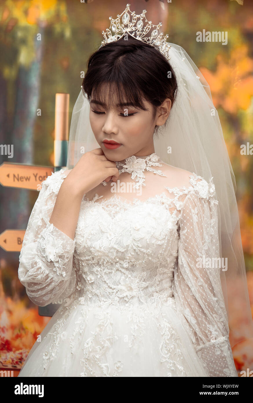 Beautiful girl single bride alone sad Stock Photo - Alamy