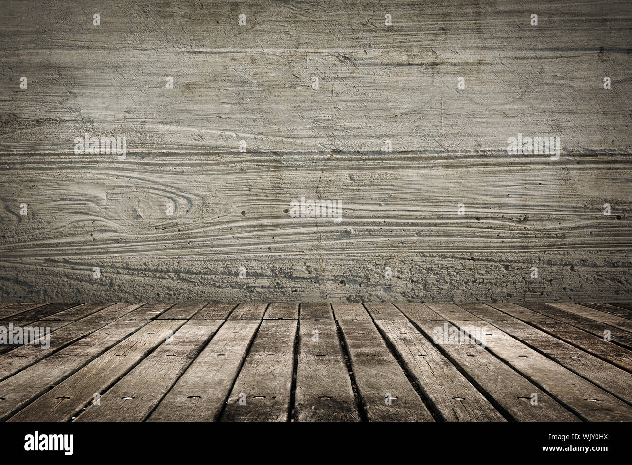 Wooden ground with grunge wall background Stock Photo - Alamy