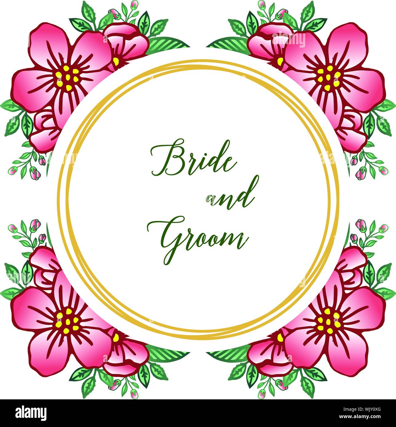 Wedding greeting card bride and groom, romantic, with beautiful wreath ...