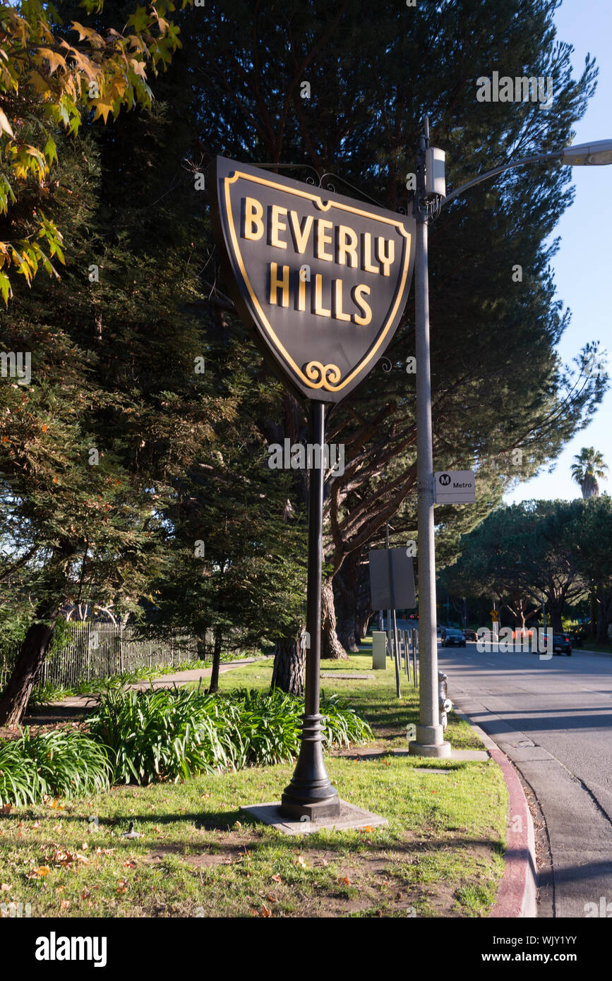 Iconic sign for the town of Beverly Hills, an affluent city in Los ...