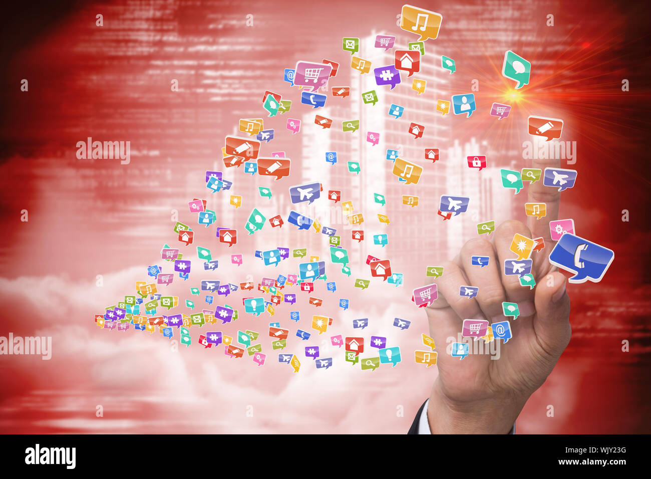 Digital composite of finger pointing to app icon Stock Photo - Alamy
