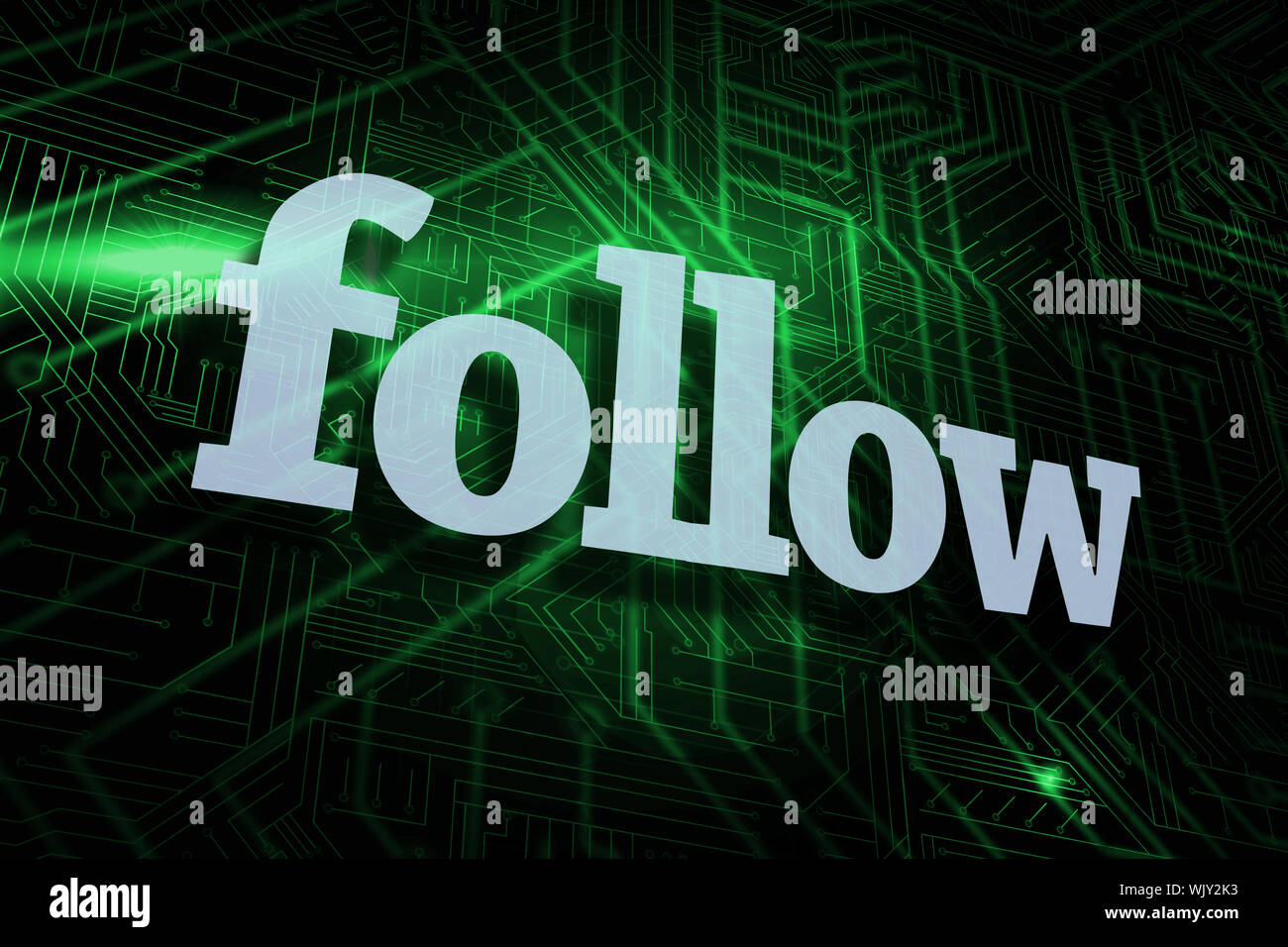 The word follow against green and black circuit board Stock Photo - Alamy