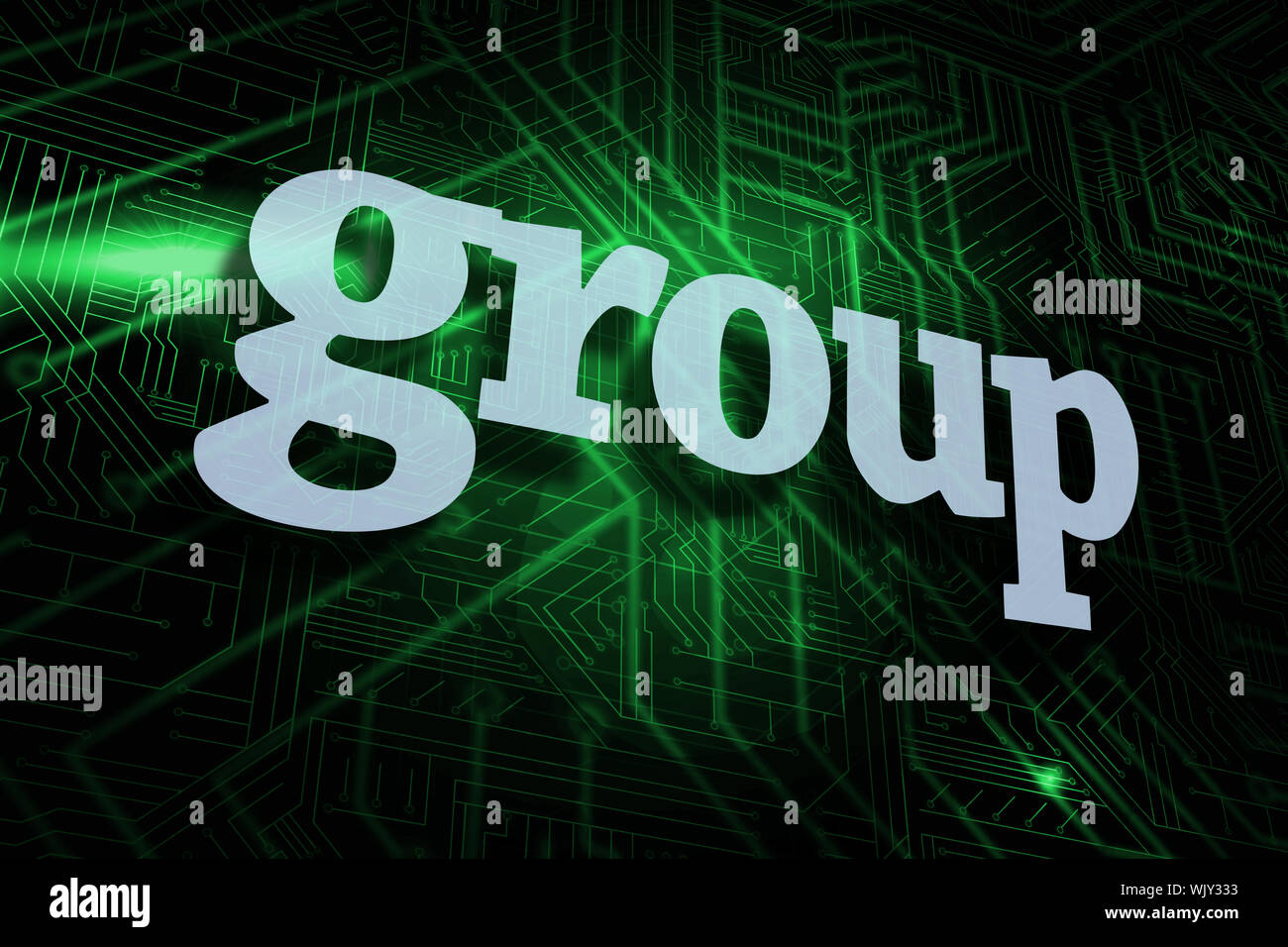 The word group against green and black circuit board Stock Photo - Alamy
