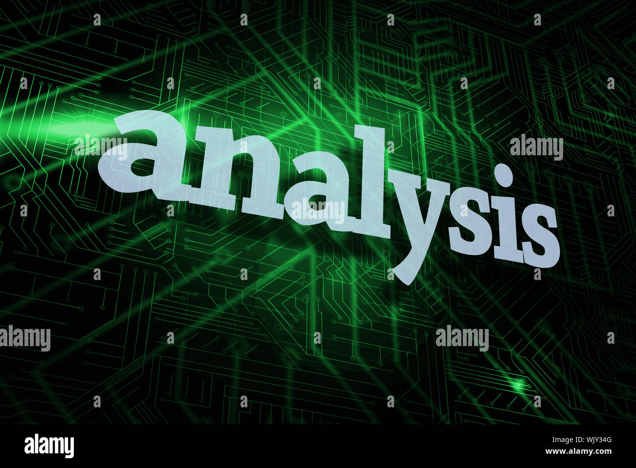 The word analysis against green and black circuit board Stock Photo - Alamy