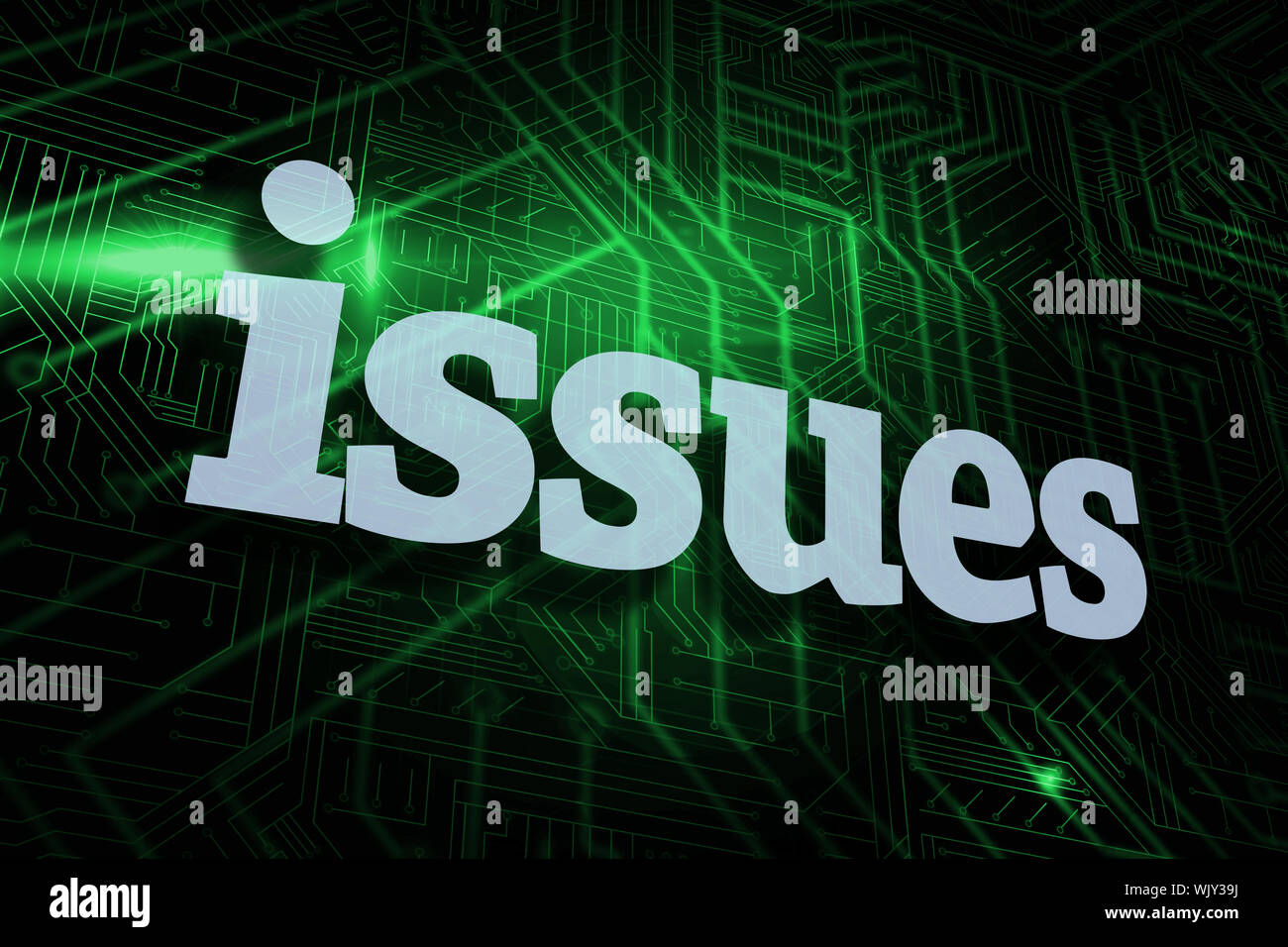 The word issues against green and black circuit board Stock Photo - Alamy