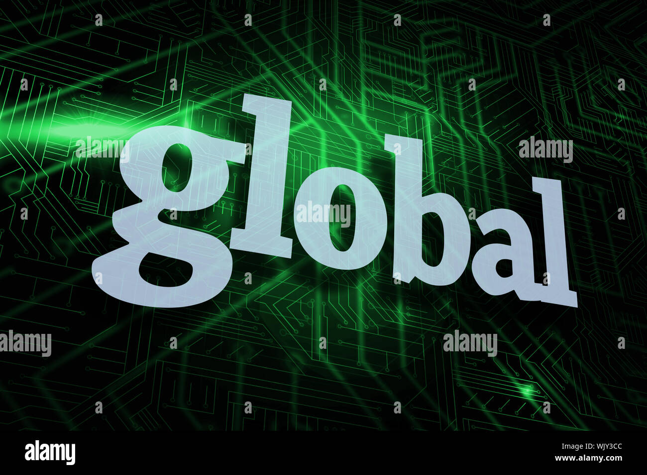 The word global against green and black circuit board Stock Photo - Alamy
