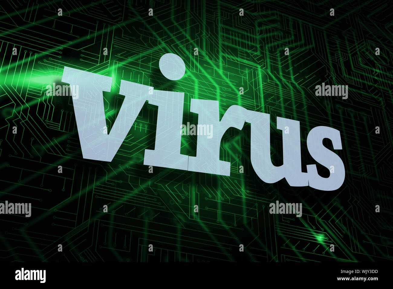 The word virus against green and black circuit board Stock Photo - Alamy