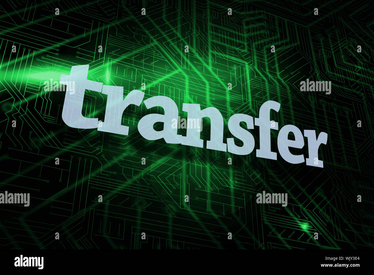 The word transfer against green and black circuit board Stock Photo - Alamy