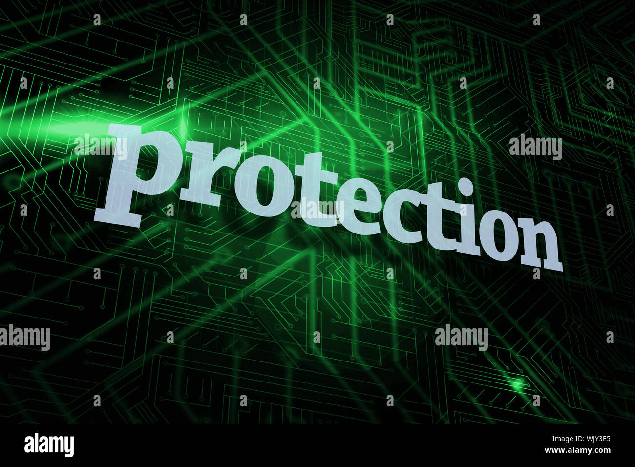 The word protection against green and black circuit board Stock Photo ...