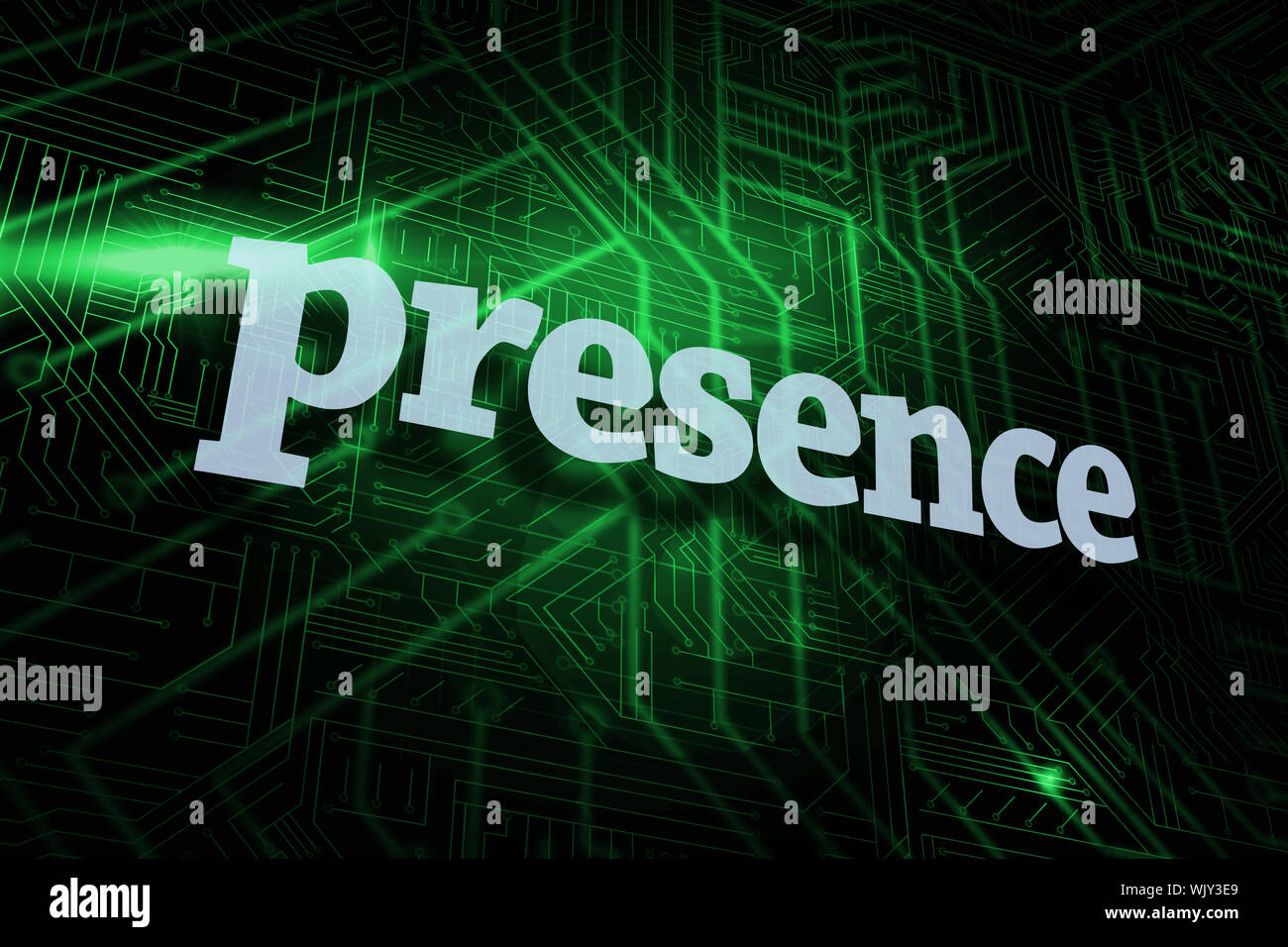 The word presence against green and black circuit board Stock Photo - Alamy
