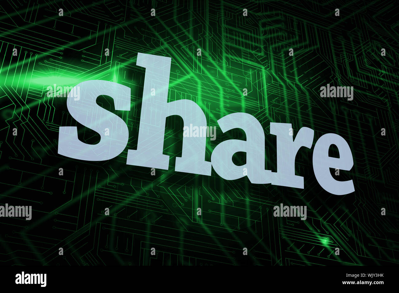 The word share against green and black circuit board Stock Photo - Alamy