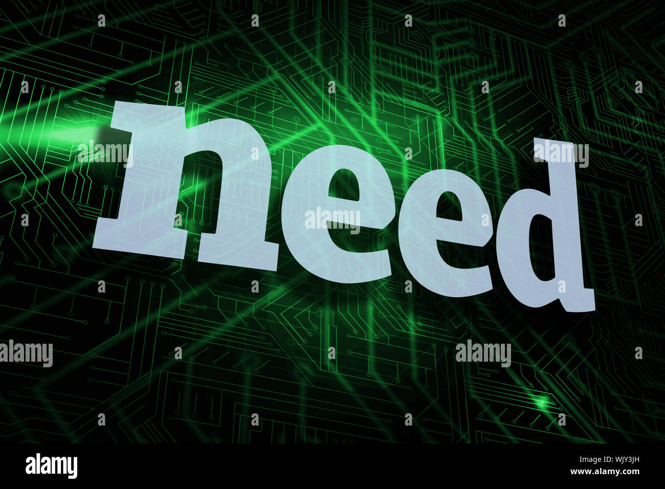 The word need against green and black circuit board Stock Photo - Alamy